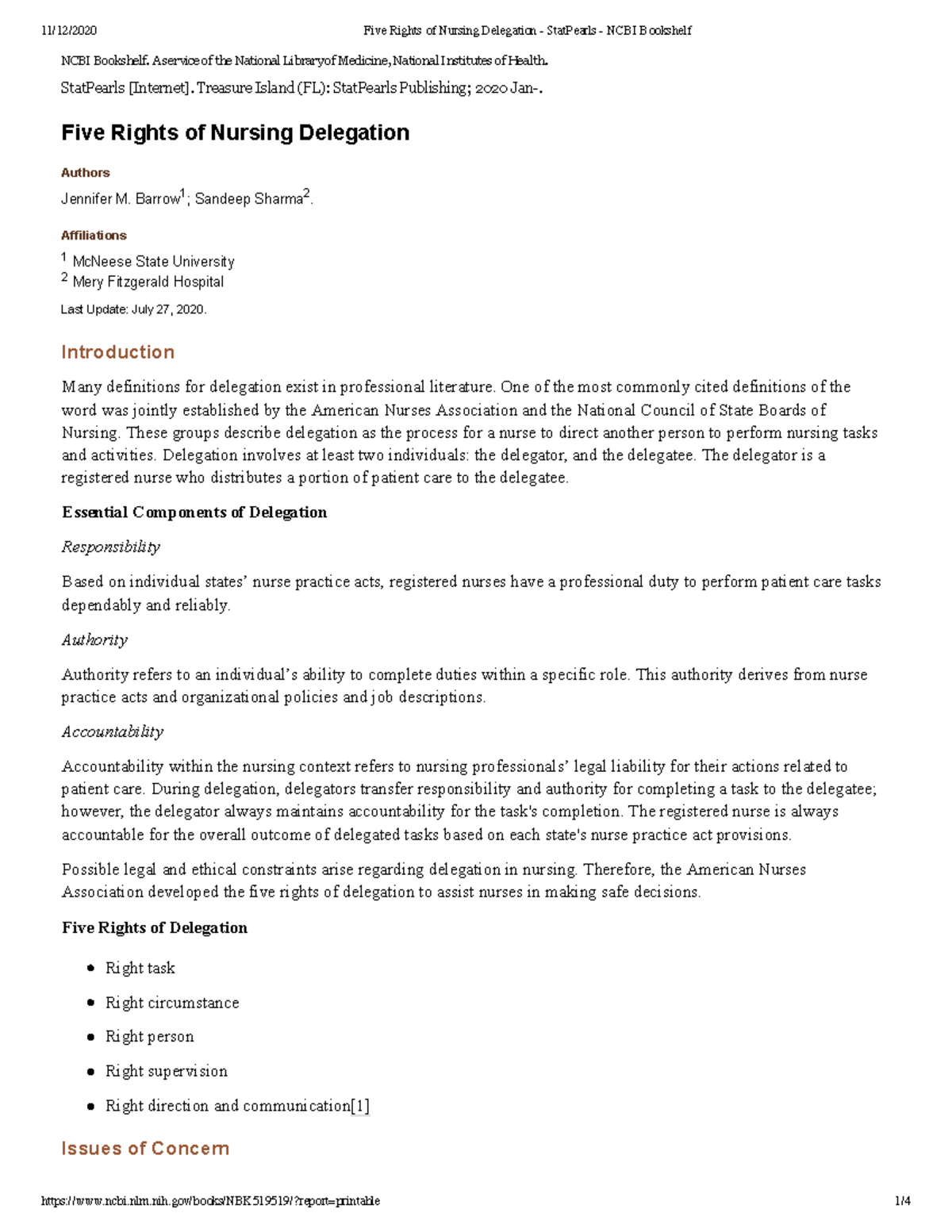 Five Rights of Nursing Delegation - Case Study Insights - NCBI ...