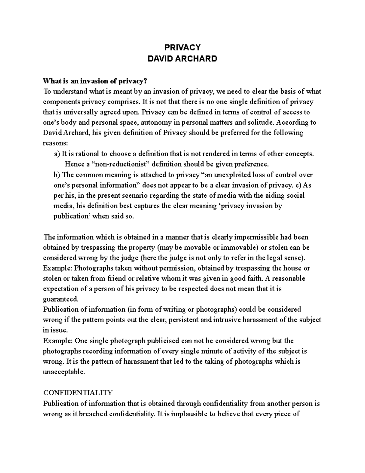 Privacy-2 - Assignment of Privacy - PRIVACY DAVID ARCHARD What is an ...