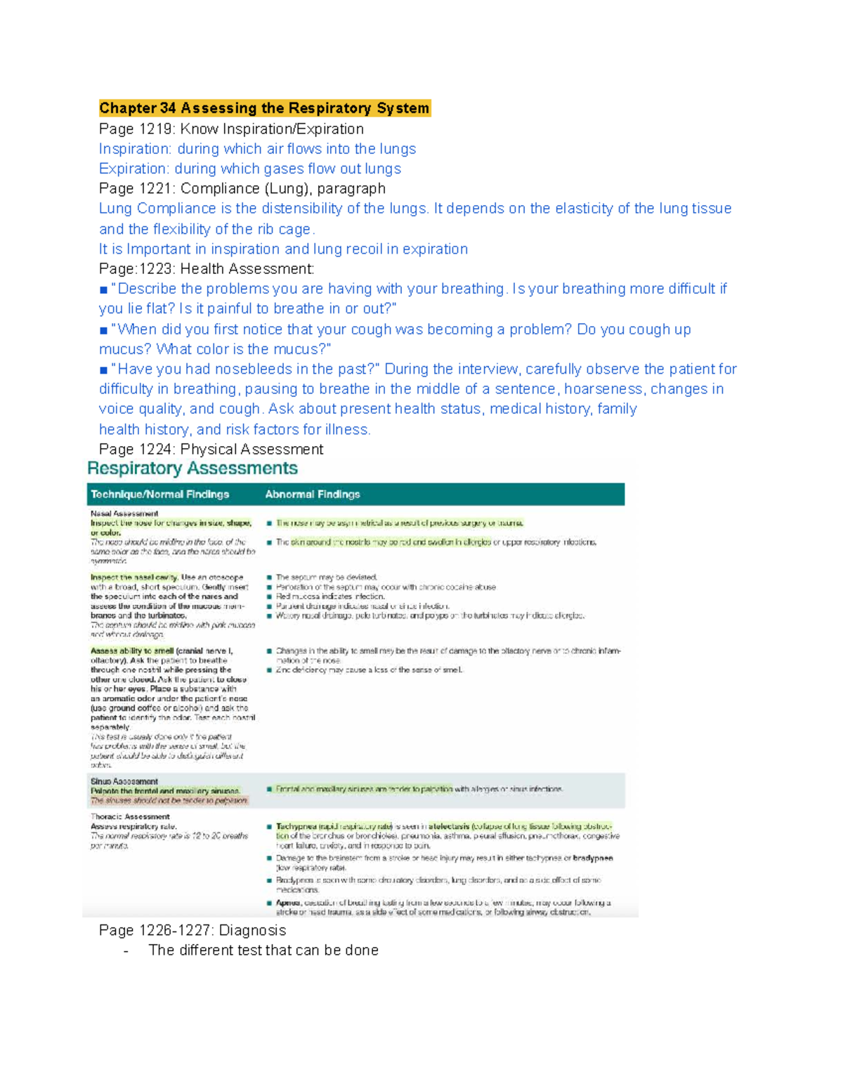 Exam 1: Respiratory System Assessment & Upper Respiratory Disorders (Ch ...