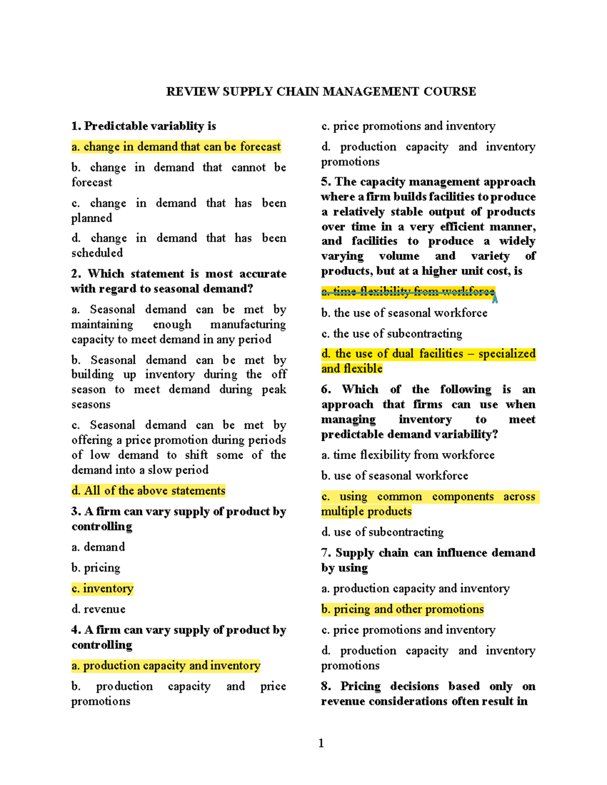 SCM 101 - Supply Chain Management MCQ & Quiz Review Notes - Studocu