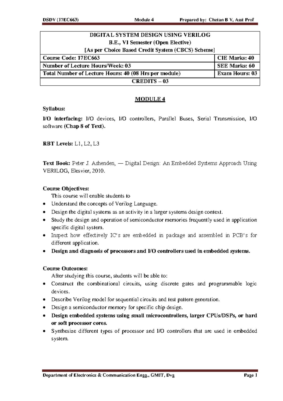 Module 4 DSDV Notes CBV - Digital System Design using Verilog - DIGITAL ...
