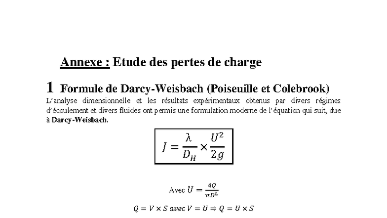 Étude des Pertes de Charge Selon les Formules de Darcy et Colebrook ...