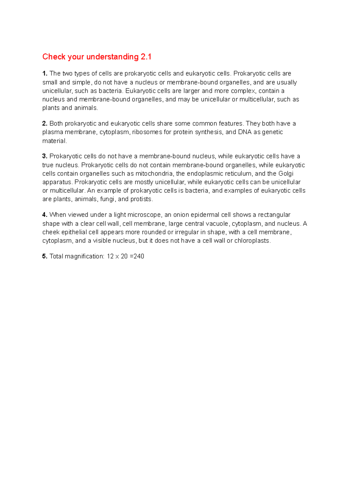 Biology Year 11: Understanding Cell Types and Functions - Studocu