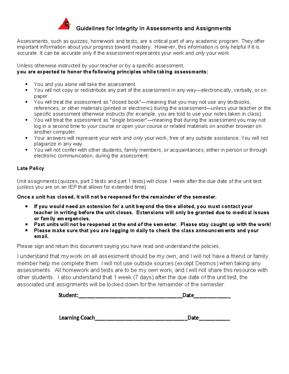 Academic Integrity Guidelines & Late Policy (22-23) - Studocu