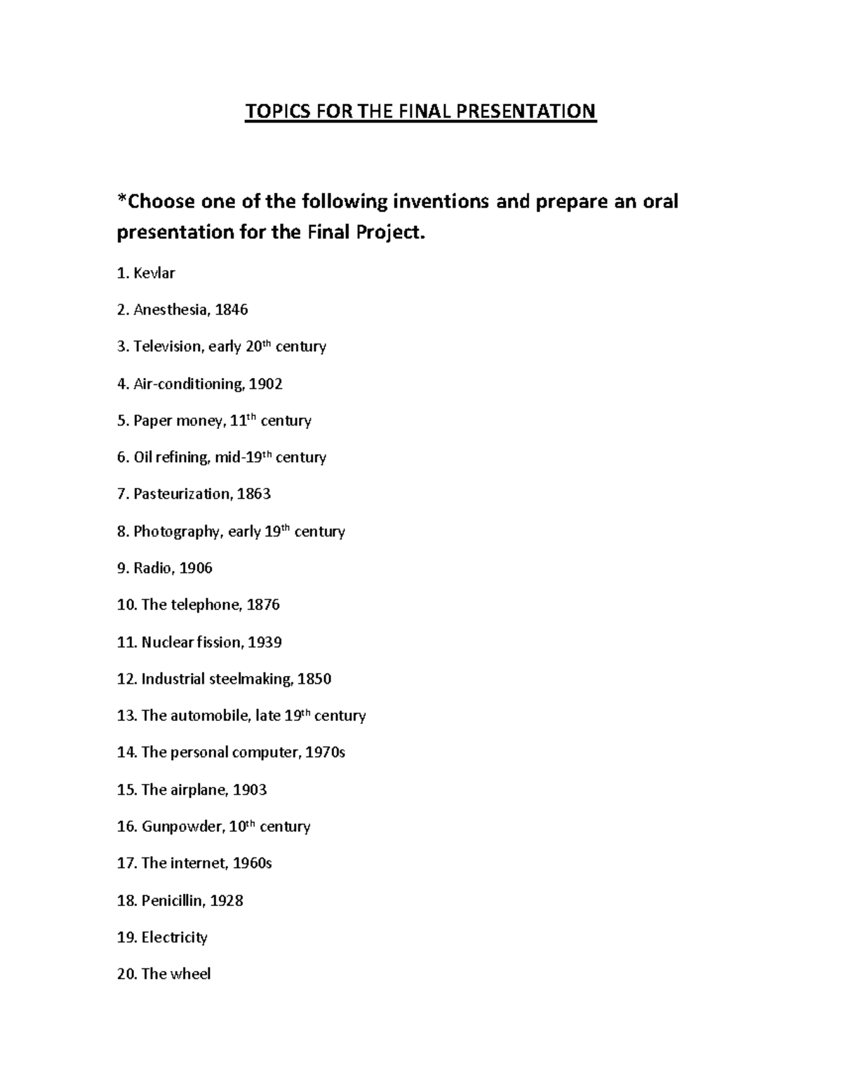 Final Project Topics for Presentation - Vocabulary English - Studocu