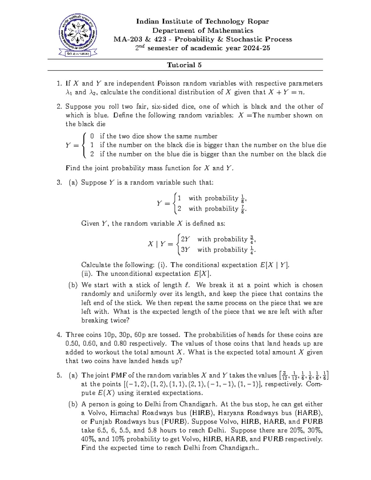 Tutorial 5 - Tut5 - Indian Institute of Technology Ropar Department of ...