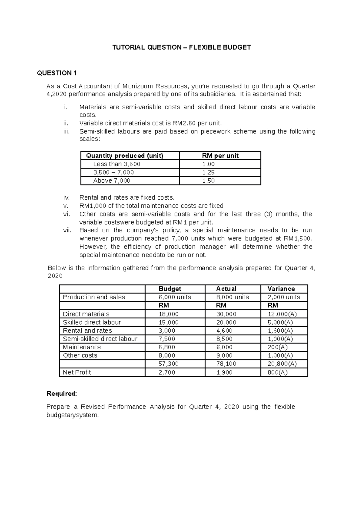 Tutorial Question Flexible Budget - TUTORIAL QUESTION – FLEXIBLE BUDGET ...