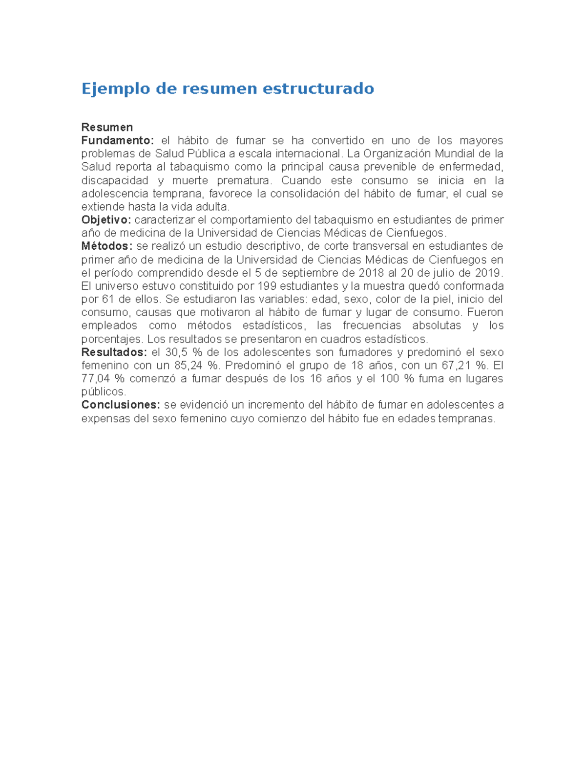 Resumen Estructurado sobre Tabaquismo en Estudiantes de Medicina - Studocu