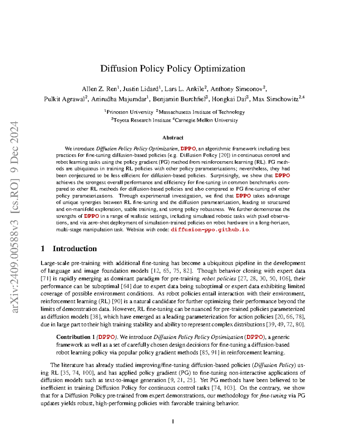 Diffusion Policy Optimization (DPPO) for Reinforcement Learning - Studocu