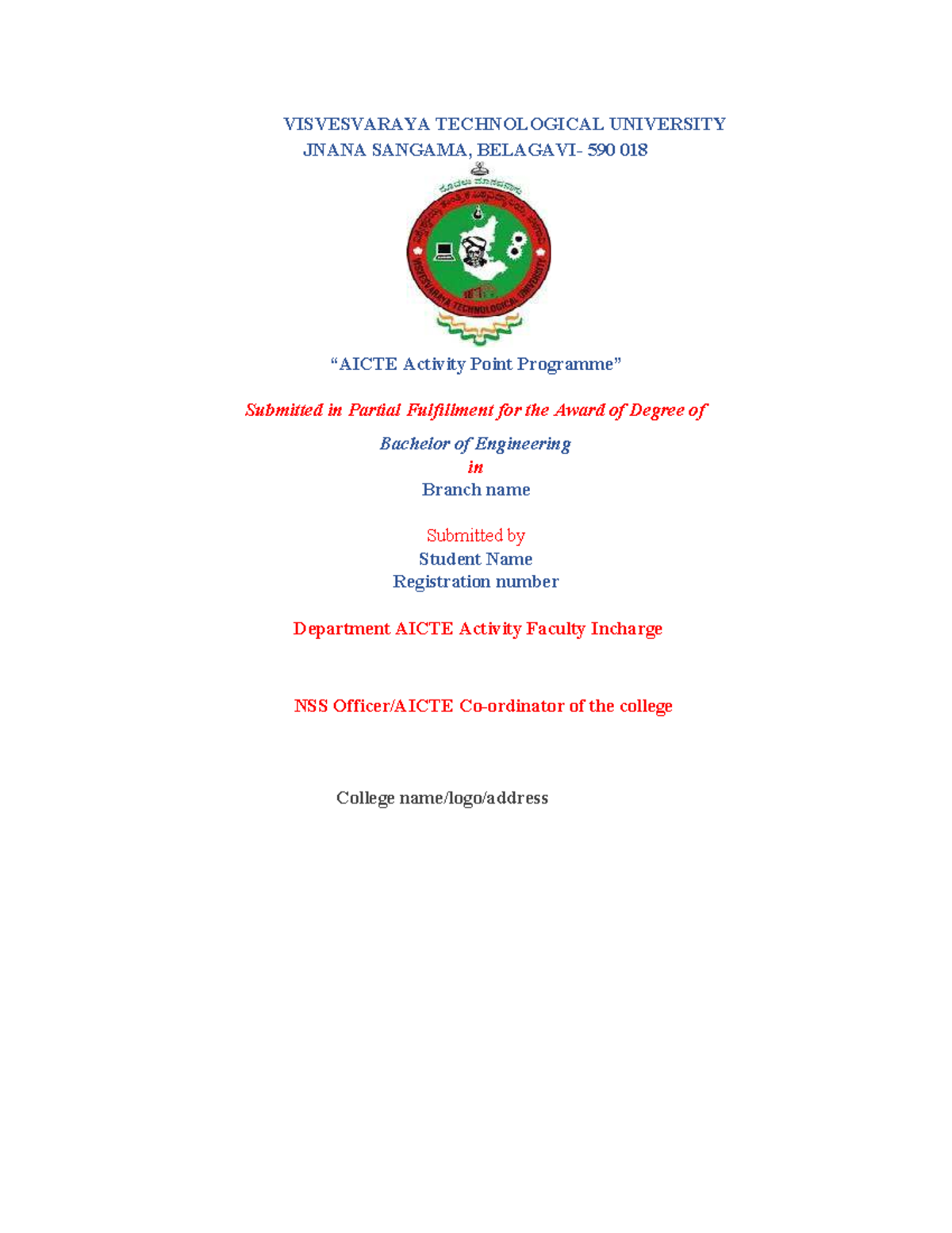 AICTE Activity Point Programme Report Format - BE Degree Fulfillment ...