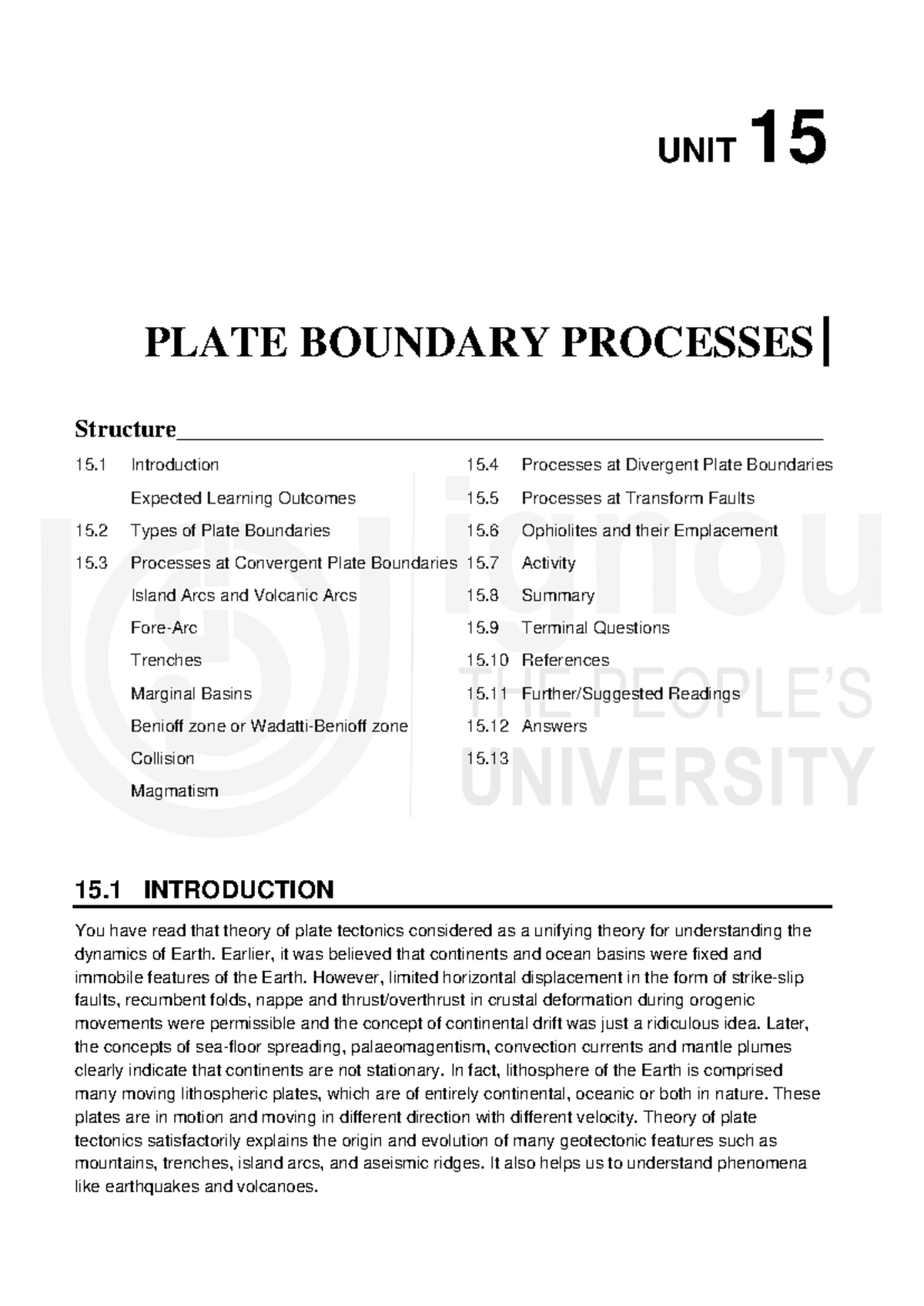 Unit-15 - Plate tectonics - UNIT 15 PLATE BOUNDARY PROCESSES - Studocu