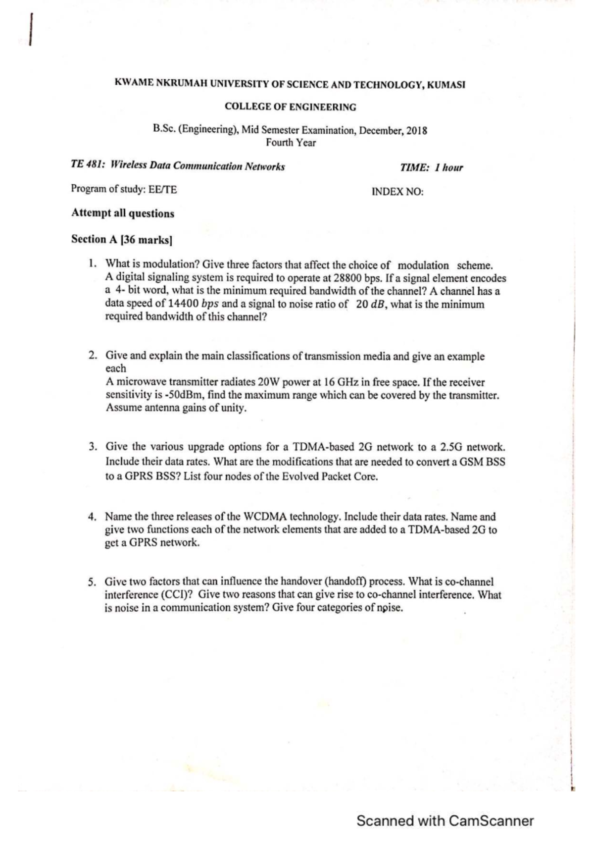 TE 481: Wireless Data Communication Networks Mid Semester Exam 2018 ...