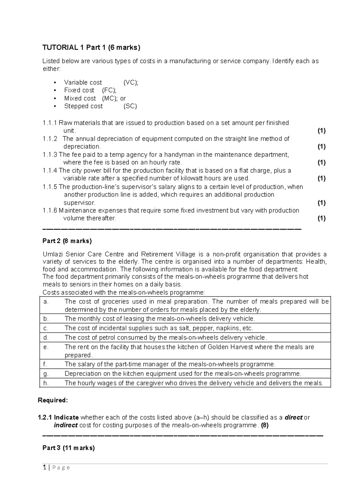 COST Accounting 11 Tutorials: Chapter 1-4 Overview and Exercises - Studocu