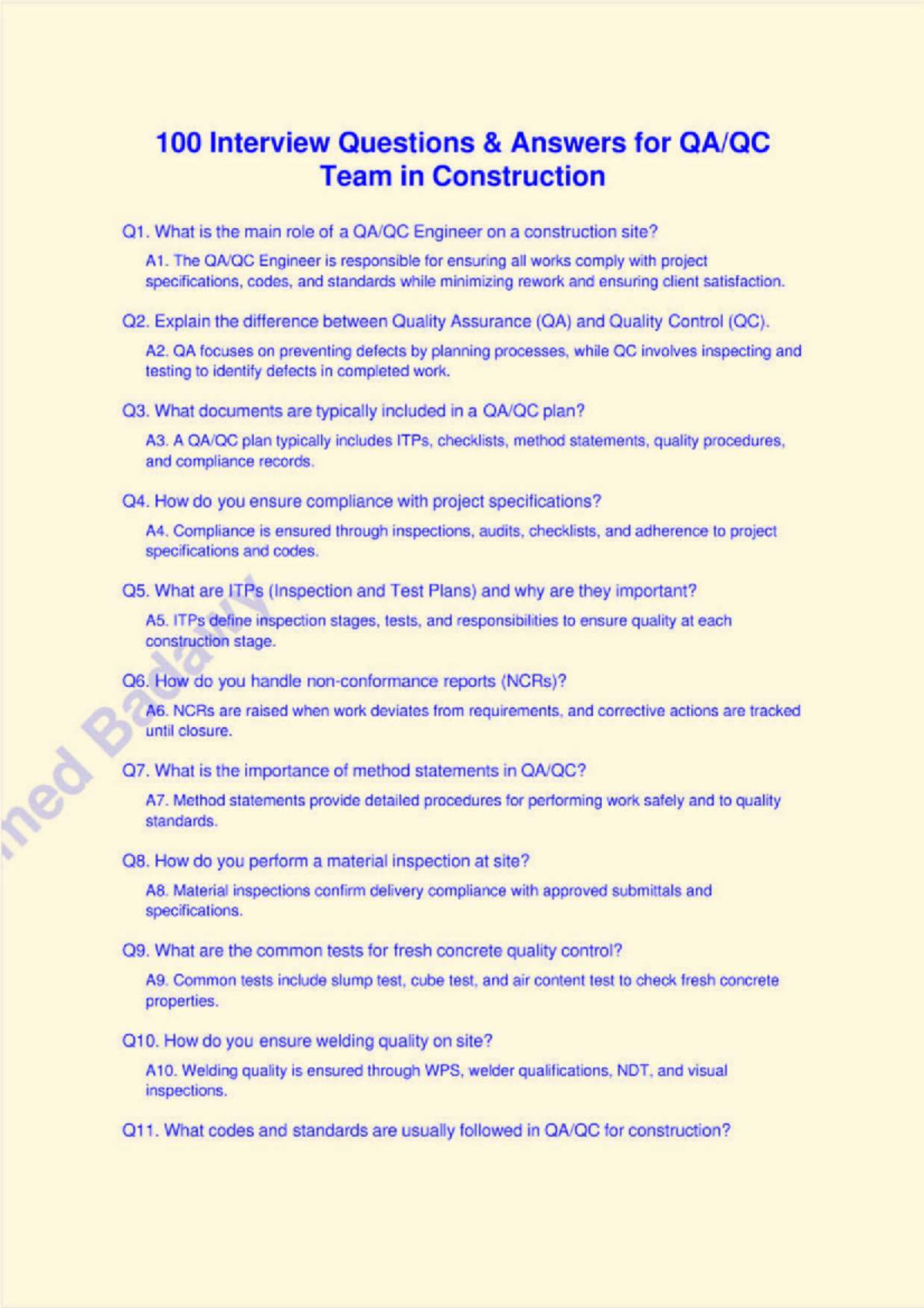 100 Interview Questions & Answers for Construction Engineers (Q1-Q99 ...