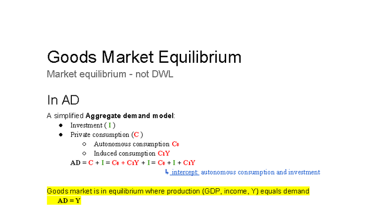 Goods Market Equilibrium: AD Model & Multiplier Effects (Unit 14) - Studocu