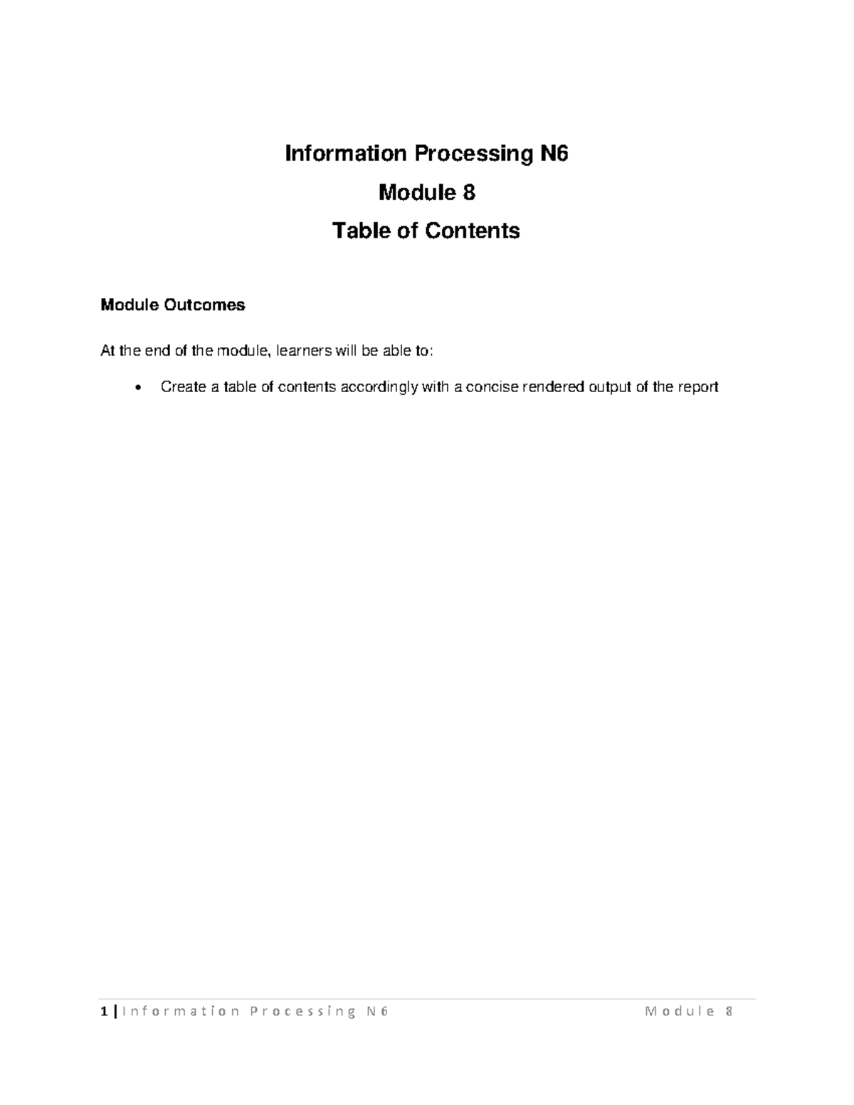 Information Processing N6 Module 8: Comprehensive TOC Guide - Studocu