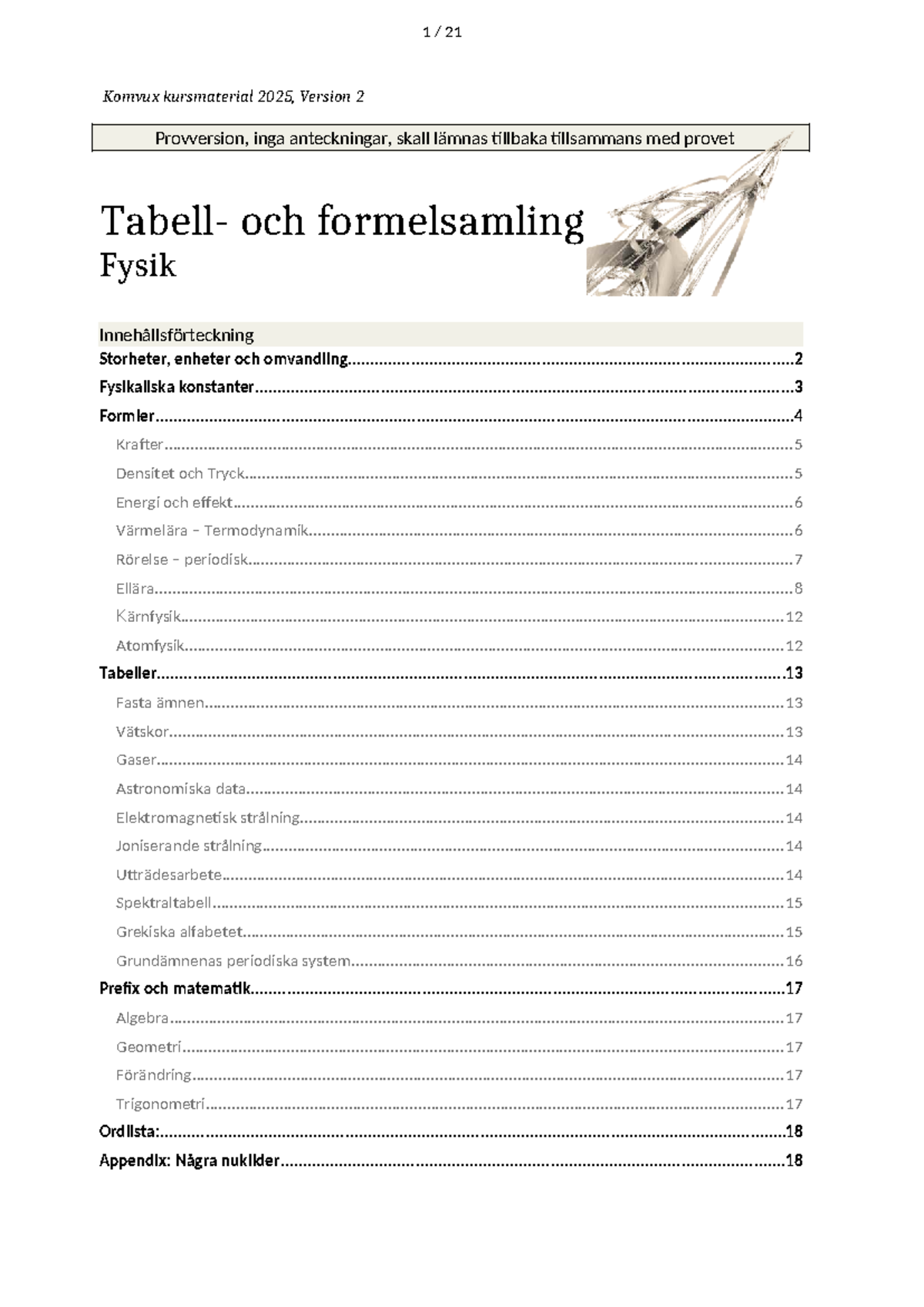 Formelsamling Fysik 1-2: Komvux Kursmaterial 2025 - Studocu