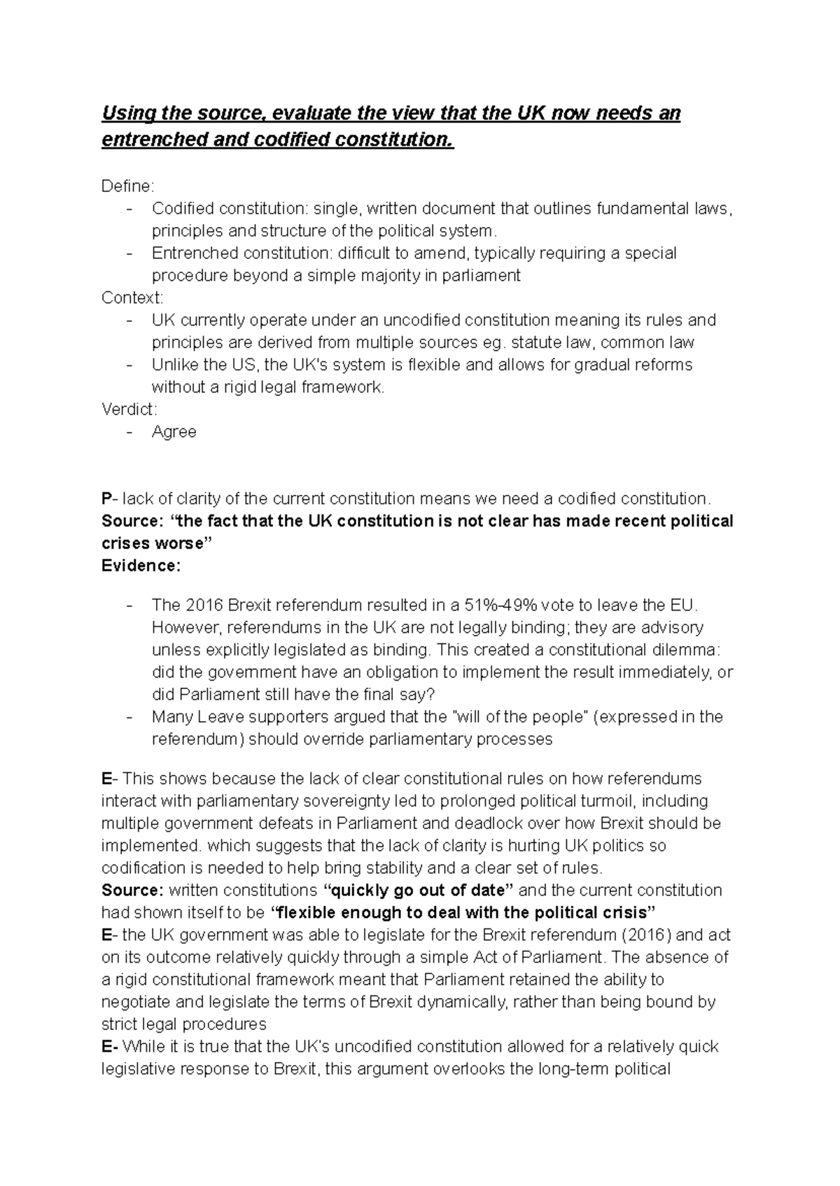 Evaluating the need for a codified constitution in the UK: Politics ...