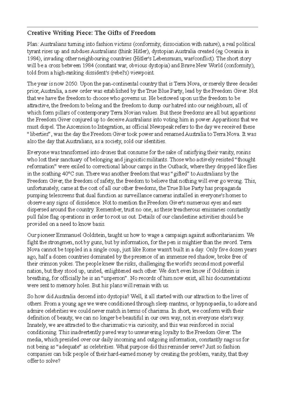 Year 11 Creative Writing Essay: Dystopian Australia in 2050 - Studocu