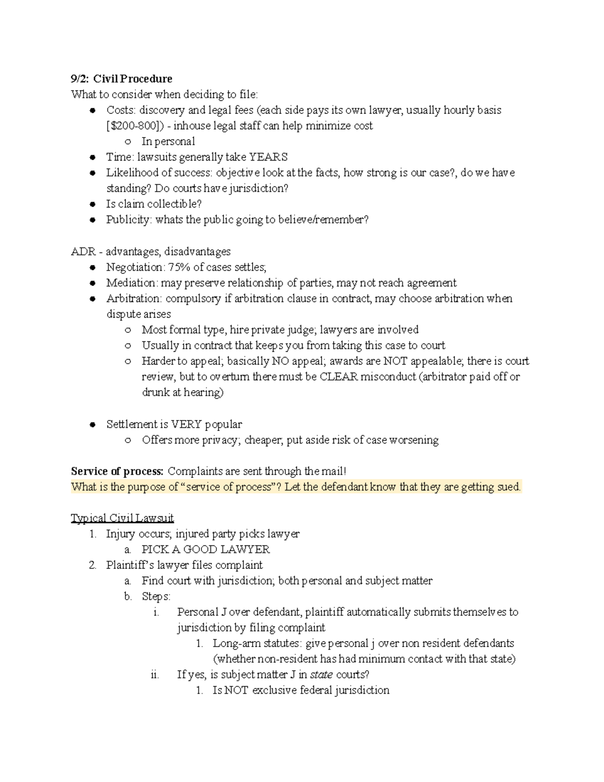 BLaw Notes: Key Considerations in Civil Procedure and Legal Costs - Studocu