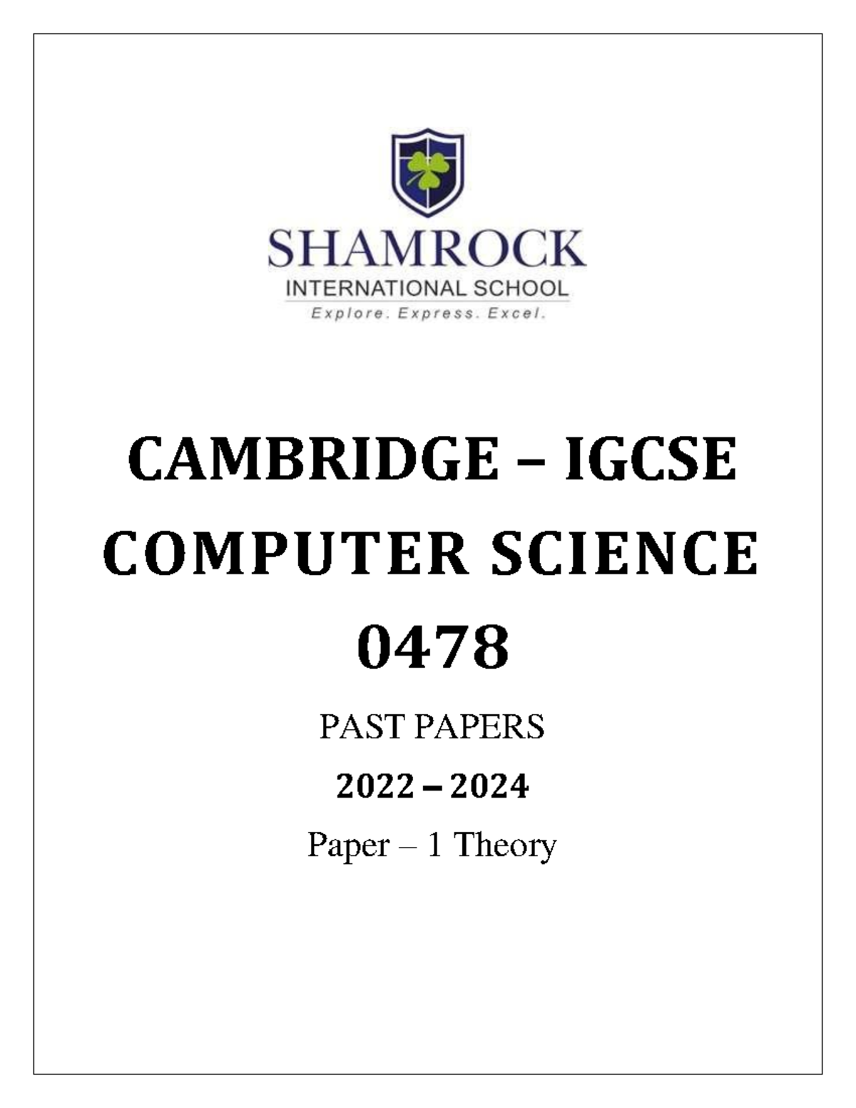 Cover page for Past papers ACC - CAMBRIDGE – IGCSE COMPUTER SCIENCE ...
