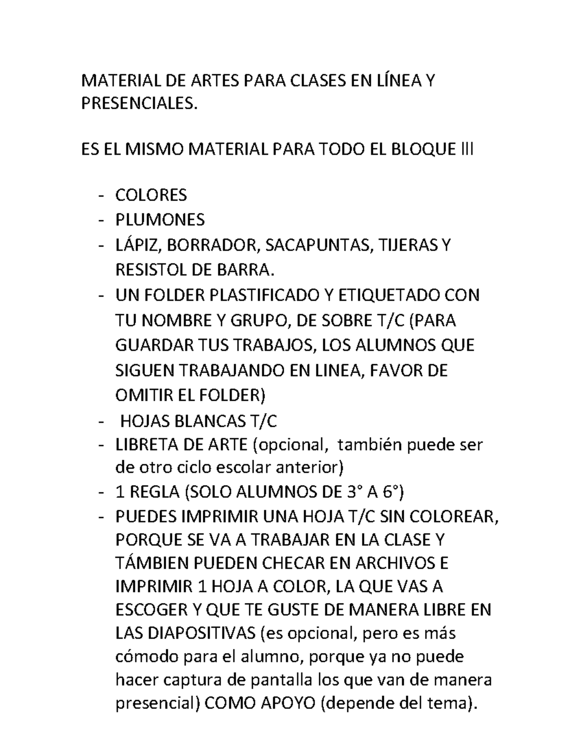 Material de Artes para Clases Presenciales y en Línea - Bloque III ...