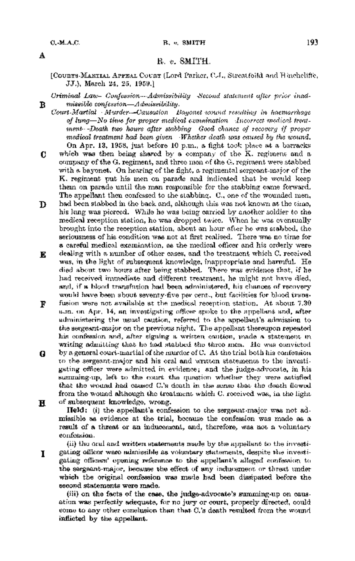 R. v. Smith [1959] - Appeal Court Judgment on Confessions & Causation ...