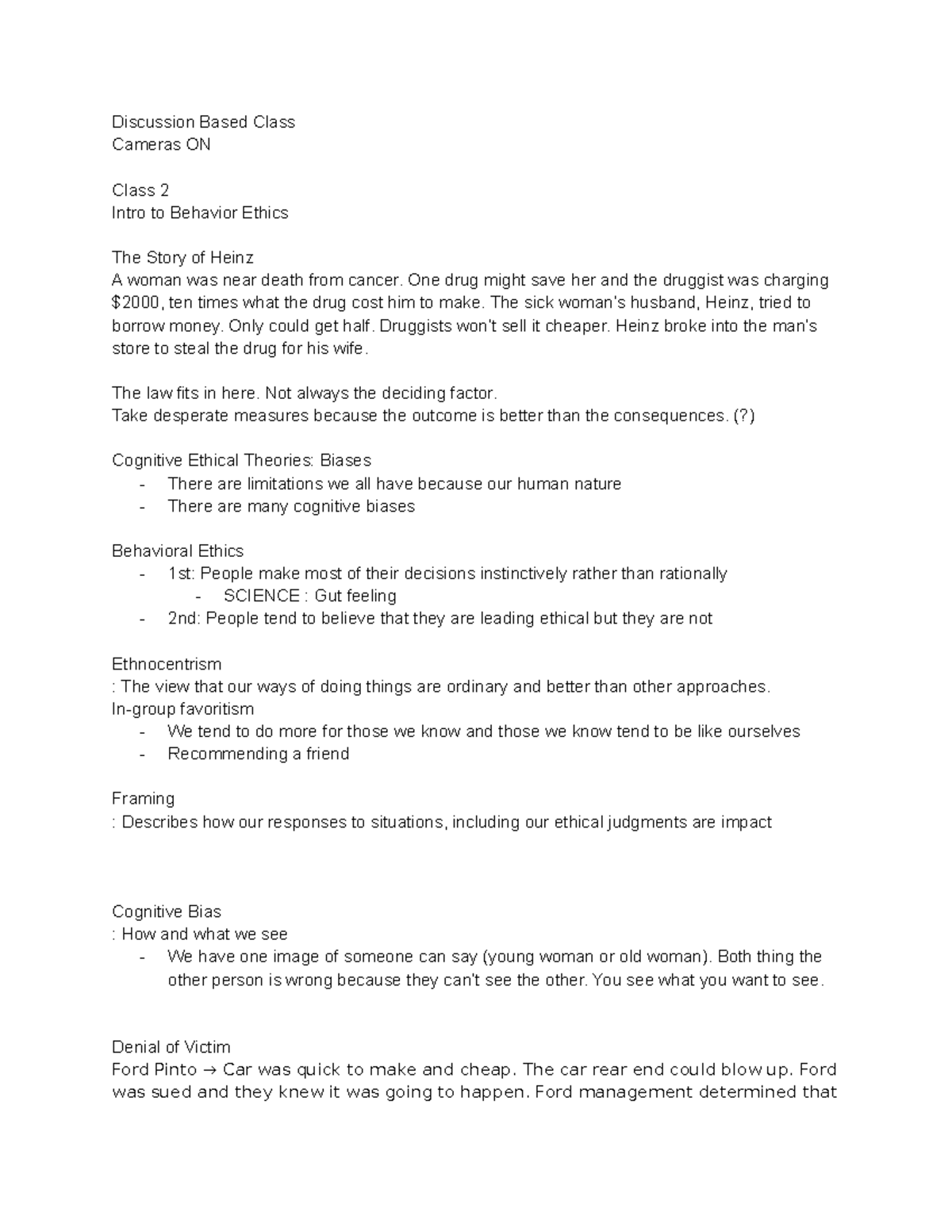BUS-L 375 Lecture Notes on Behavioral Ethics and Decision Making - Studocu