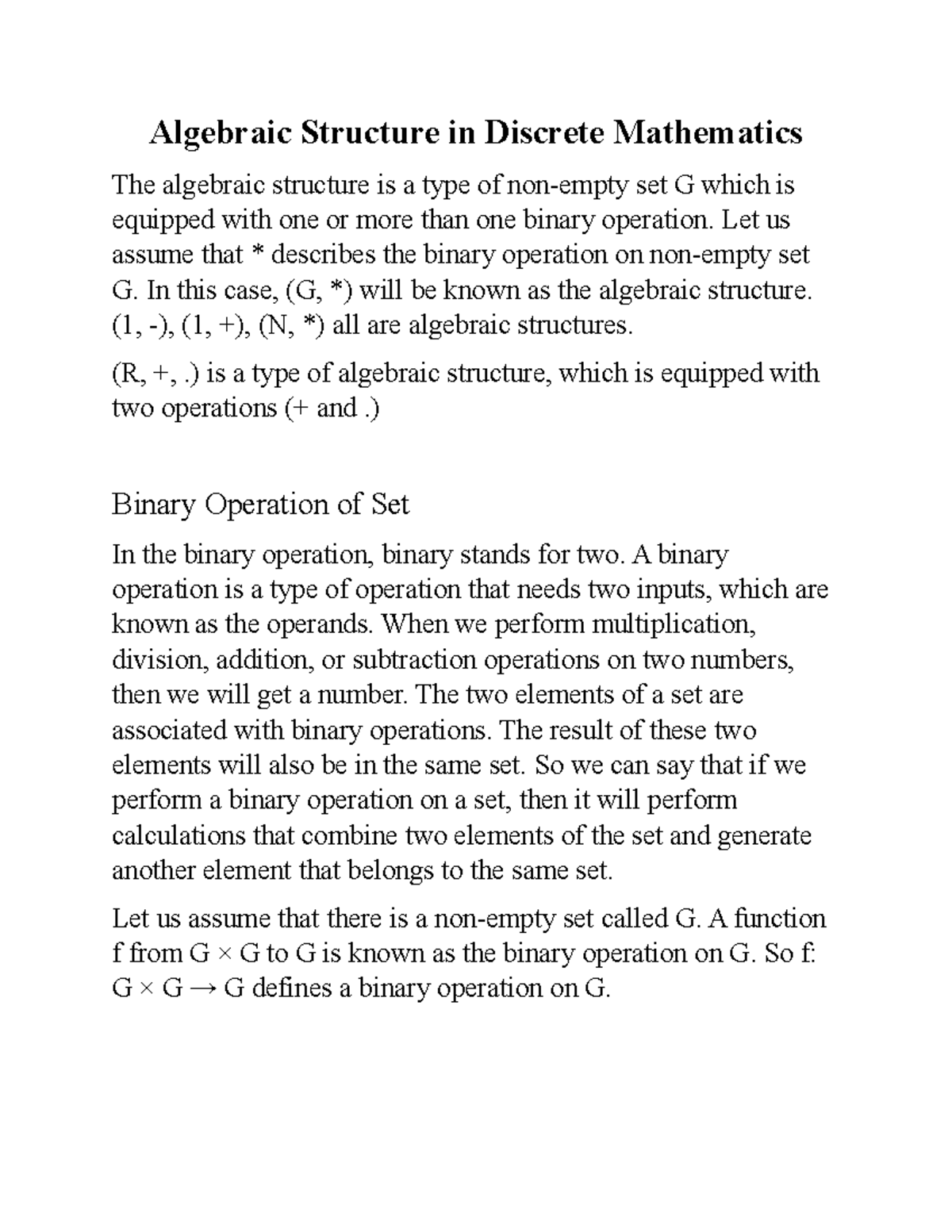Algebraic Structures and Counting Principles in Discrete Math (MATH101 ...