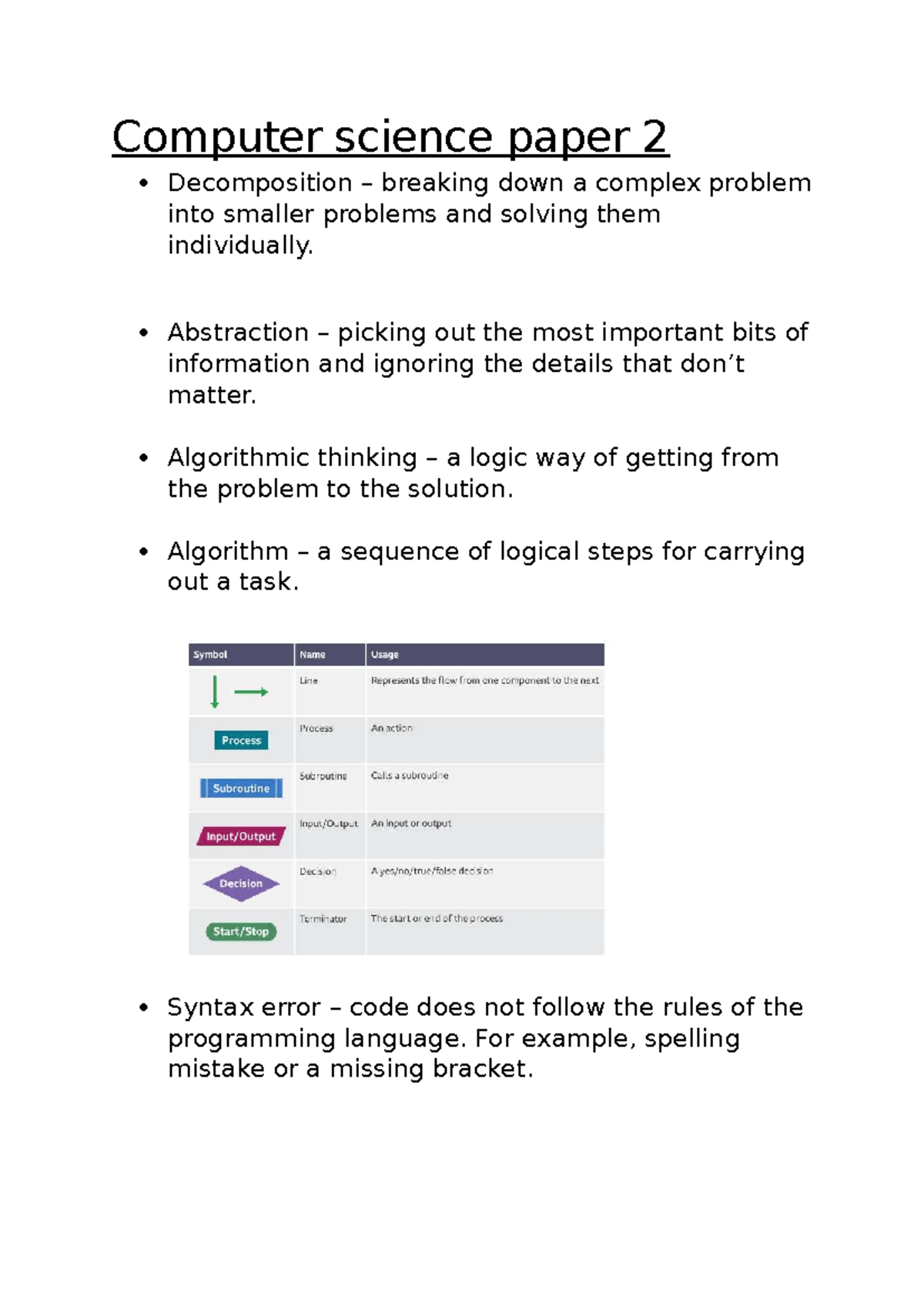 CS Paper 2 Revision: Decomposition, Abstraction, and Algorithms - Studocu
