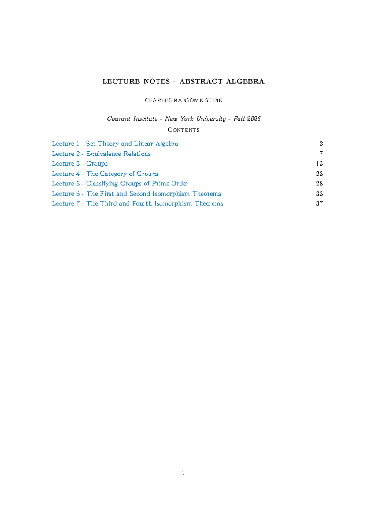 LECTURE NOTES ON ABSTRACT ALGEBRA (MATH 202) - FALL 2025 - Studocu