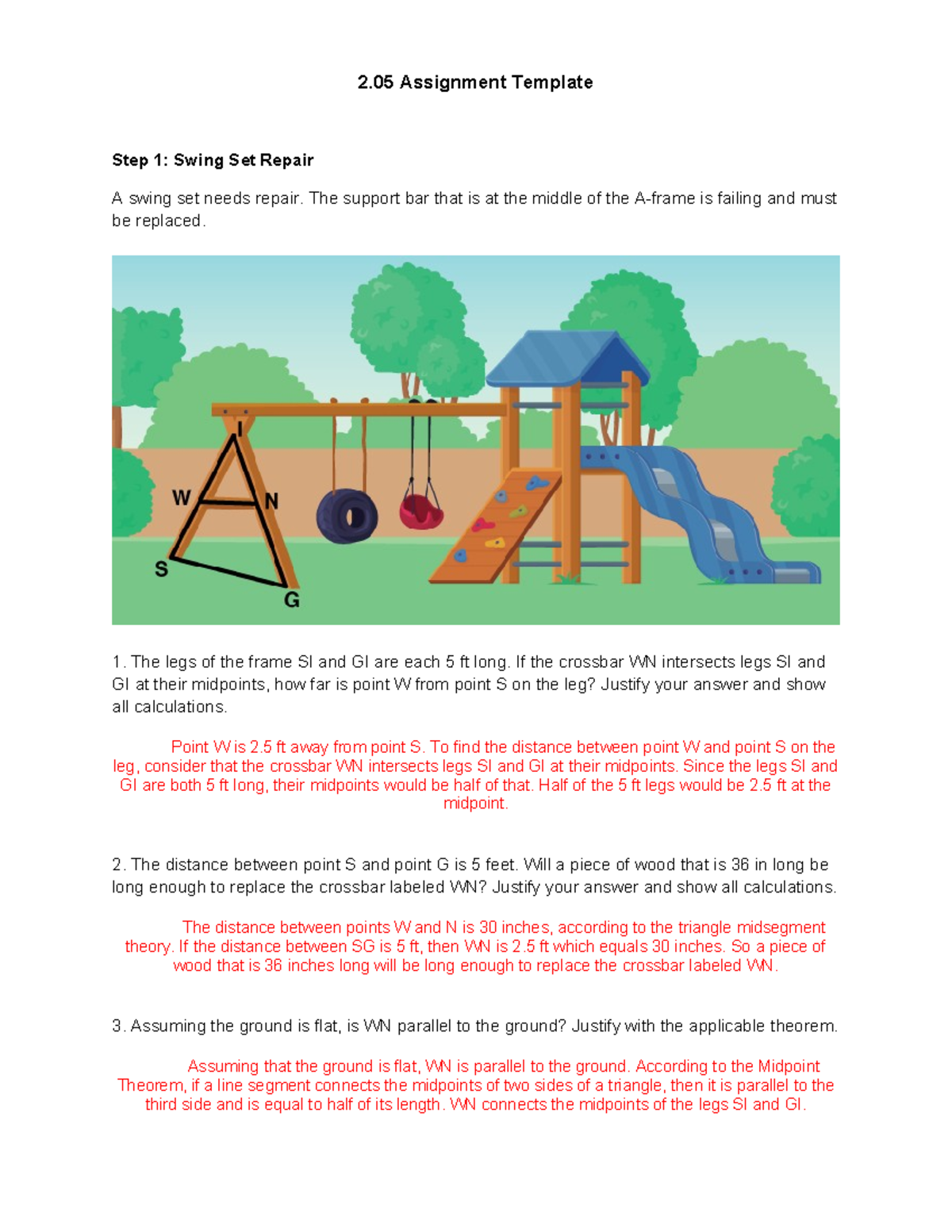 2.05 assignment - 2 Assignment Template Step 1: Swing Set Repair A ...