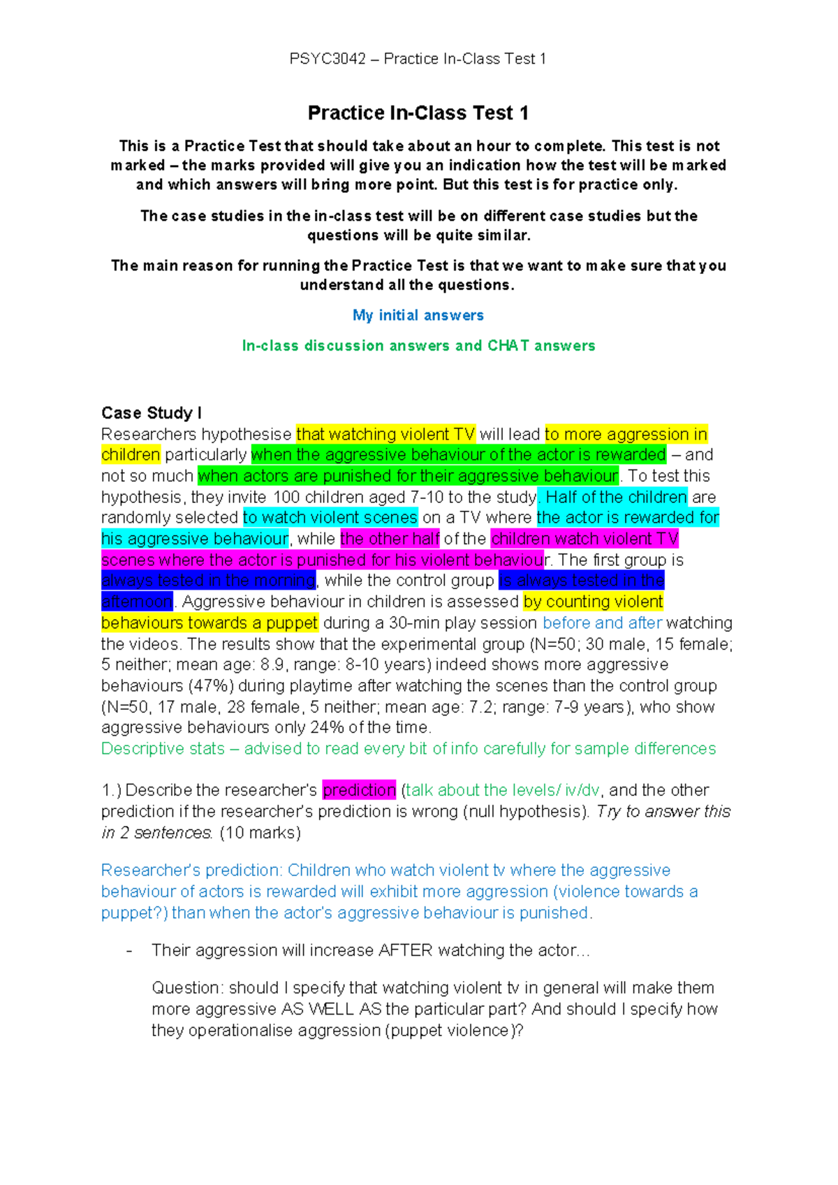 PSYC3042 Practice In-Class Test 1: Understanding Aggression in Children ...