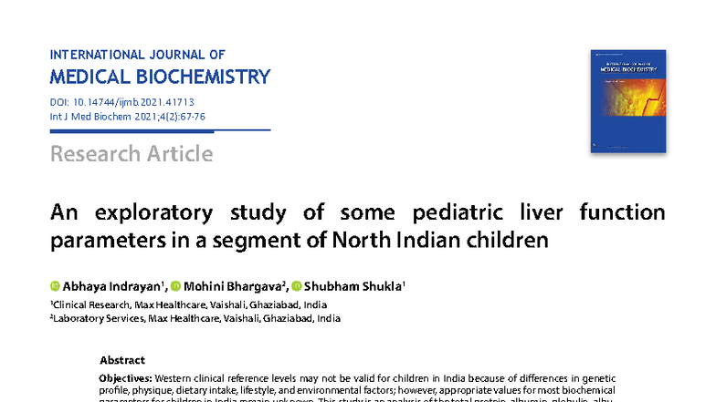 Exploratory Study of Pediatric Liver Function Parameters in North India ...