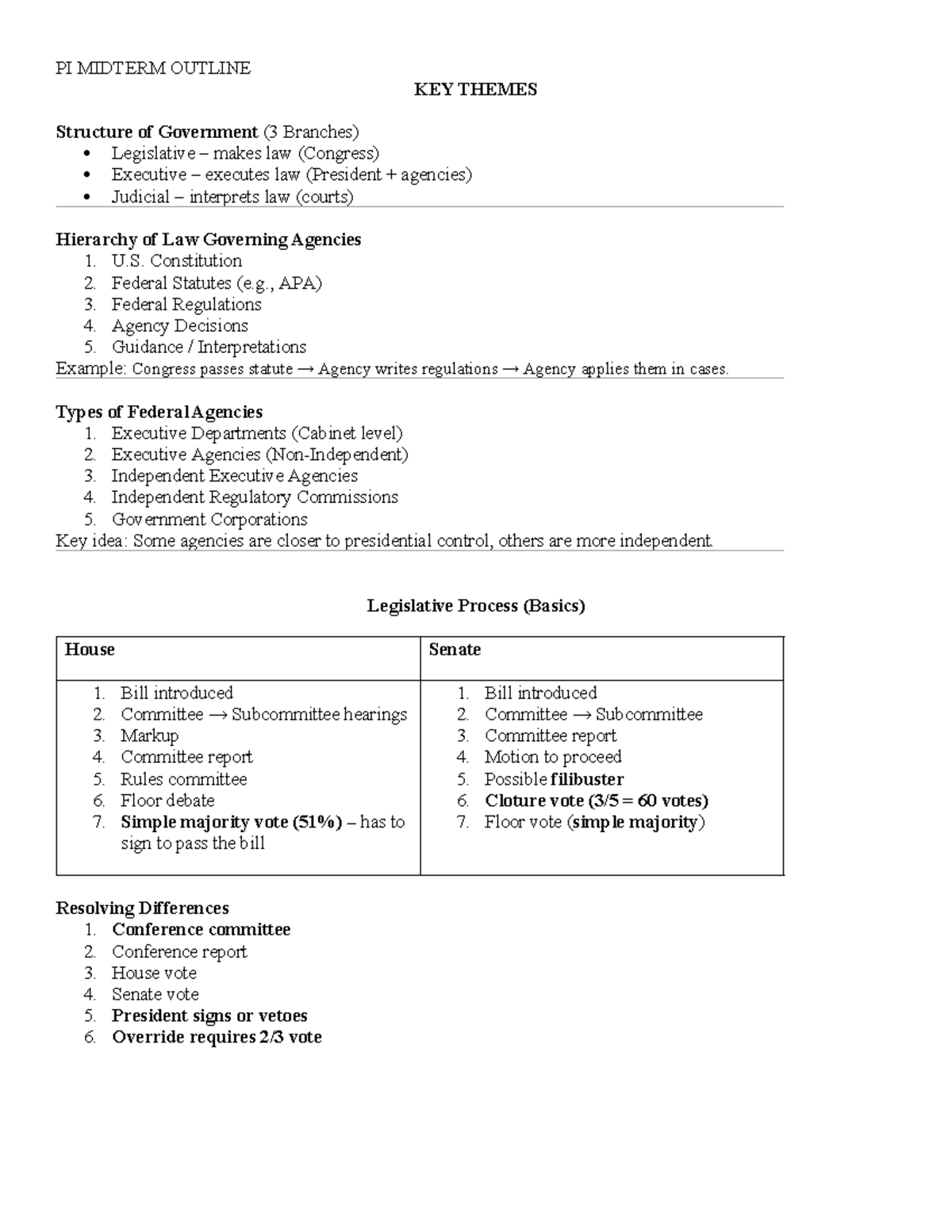 PI MIDTERM OUTLINE - Key Themes in Administrative Law - Studocu