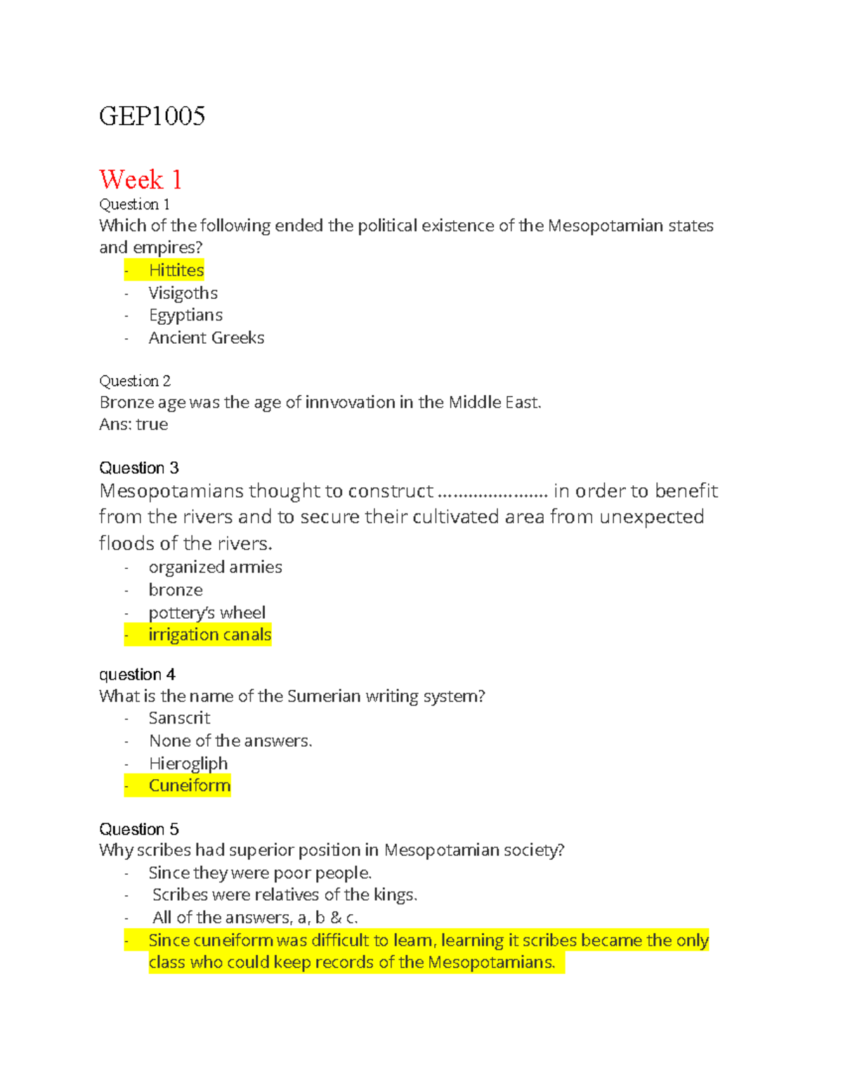 GEP1005 Midterm Study Guide: Key Questions on Mesopotamia & Ancient ...