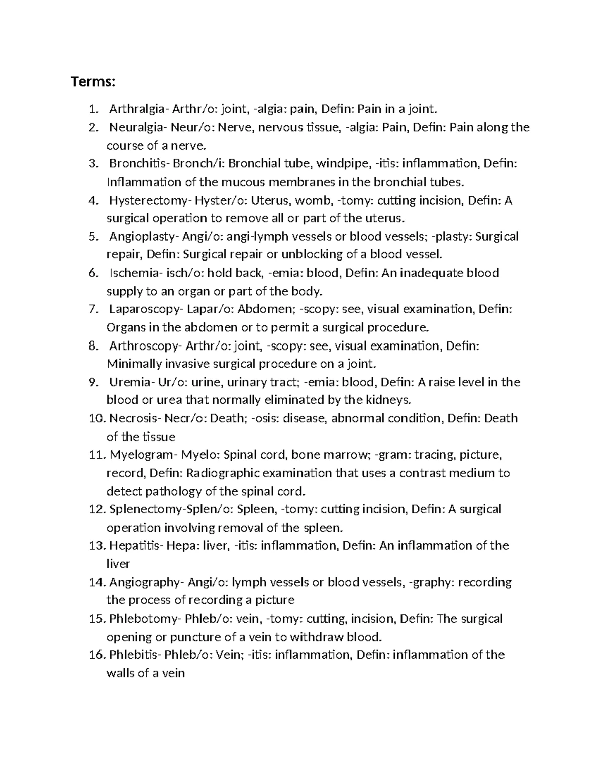 Unit 1: Cardiovascular Medical Terminology Guide for Students - Studocu