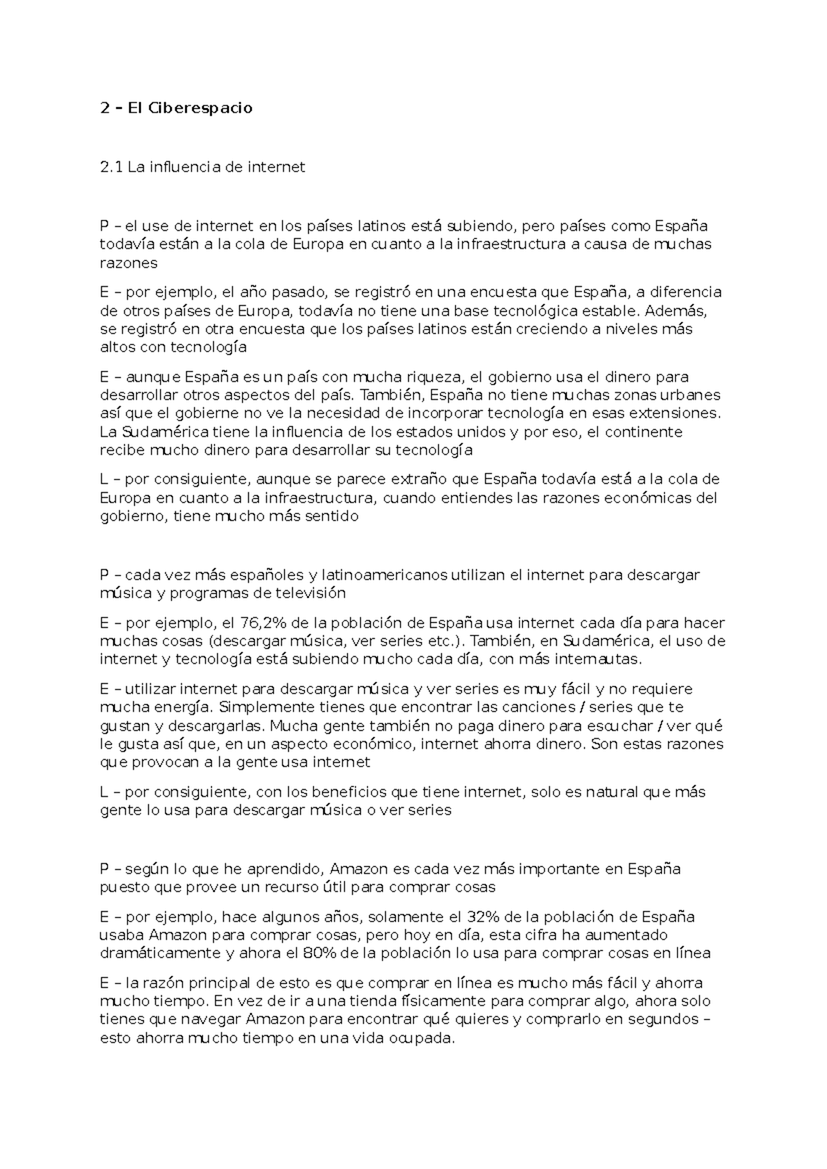 2 – El Ciberespacio - Speaking Paragraphs - 2 – El Ciberespacio 2 La ...