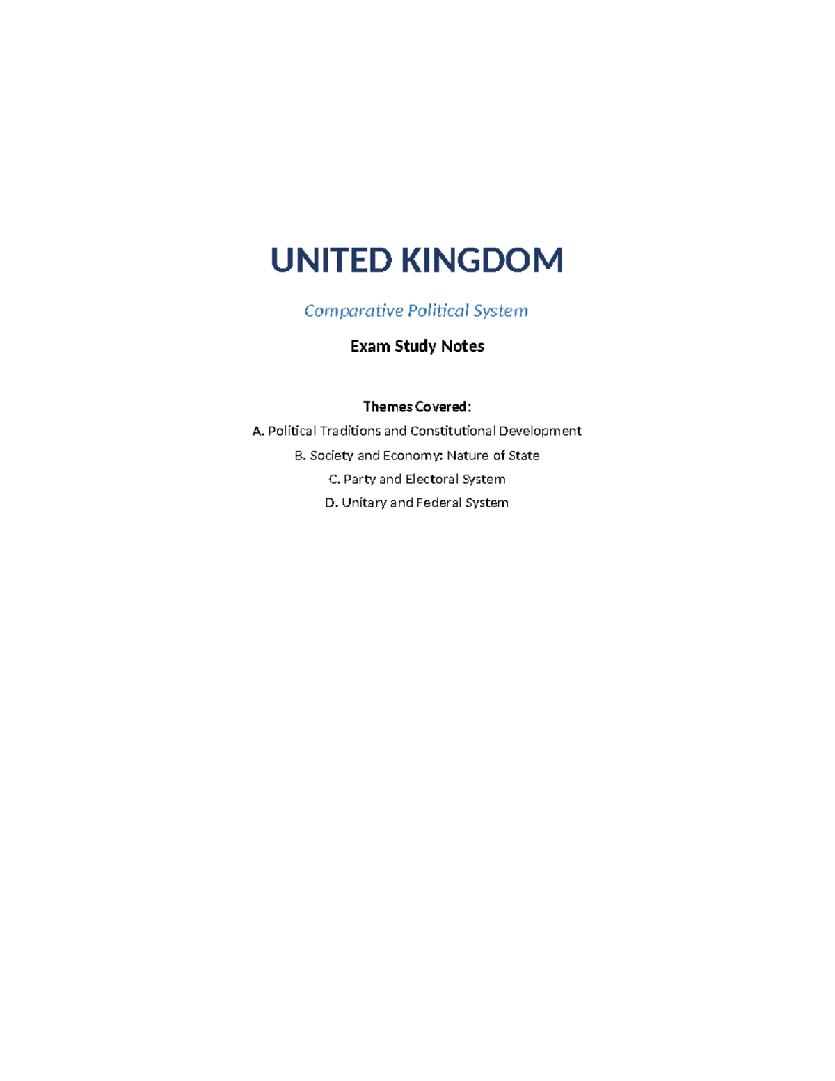UK Comparative Political System Exam Study Notes: Key Themes and ...