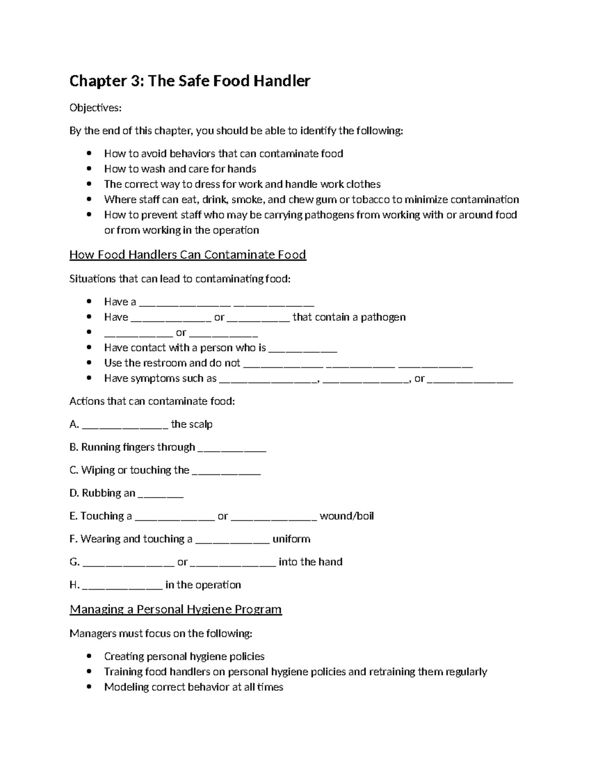 Serv Safe Manager 7th Ed: Guided Notes for Chapters 3 & 4 - Studocu