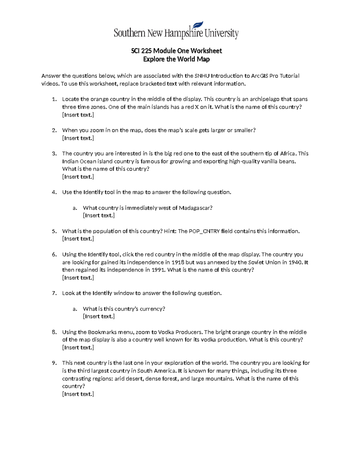 SCI 225 Module 1 World Map Exploration Worksheet - Studocu