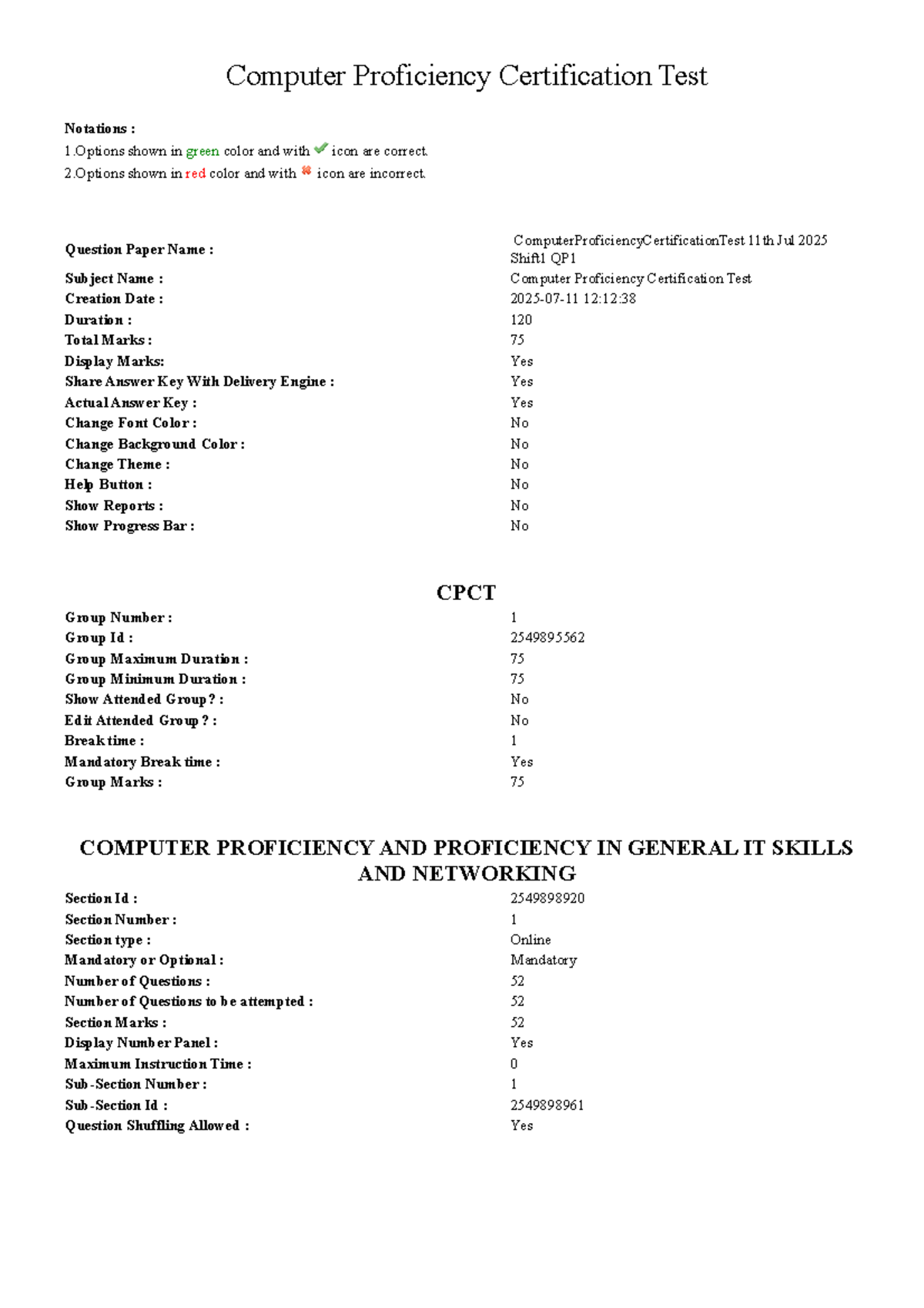 Computer Proficiency Certification Test (CPCT) - Shift 1 Question Paper ...