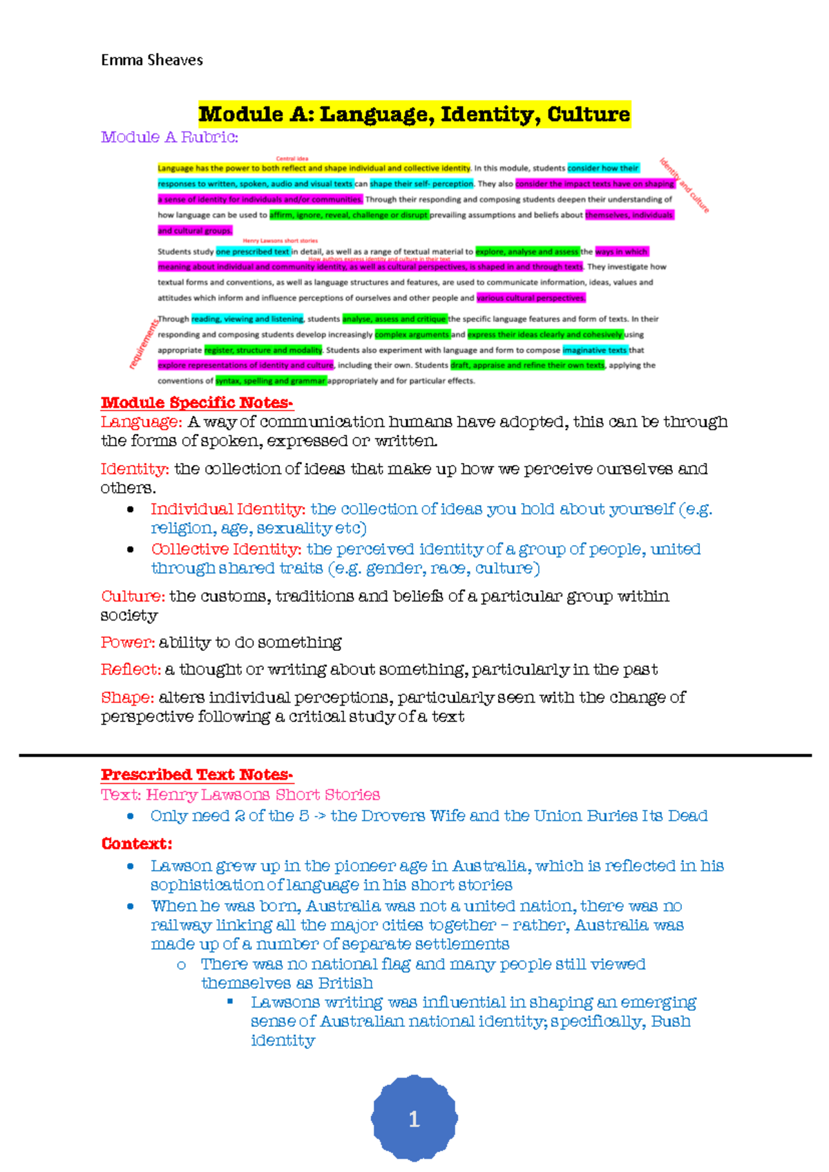 Mod A Notes HSC - Module A: Language, Identity, Culture Module A Rubric ...