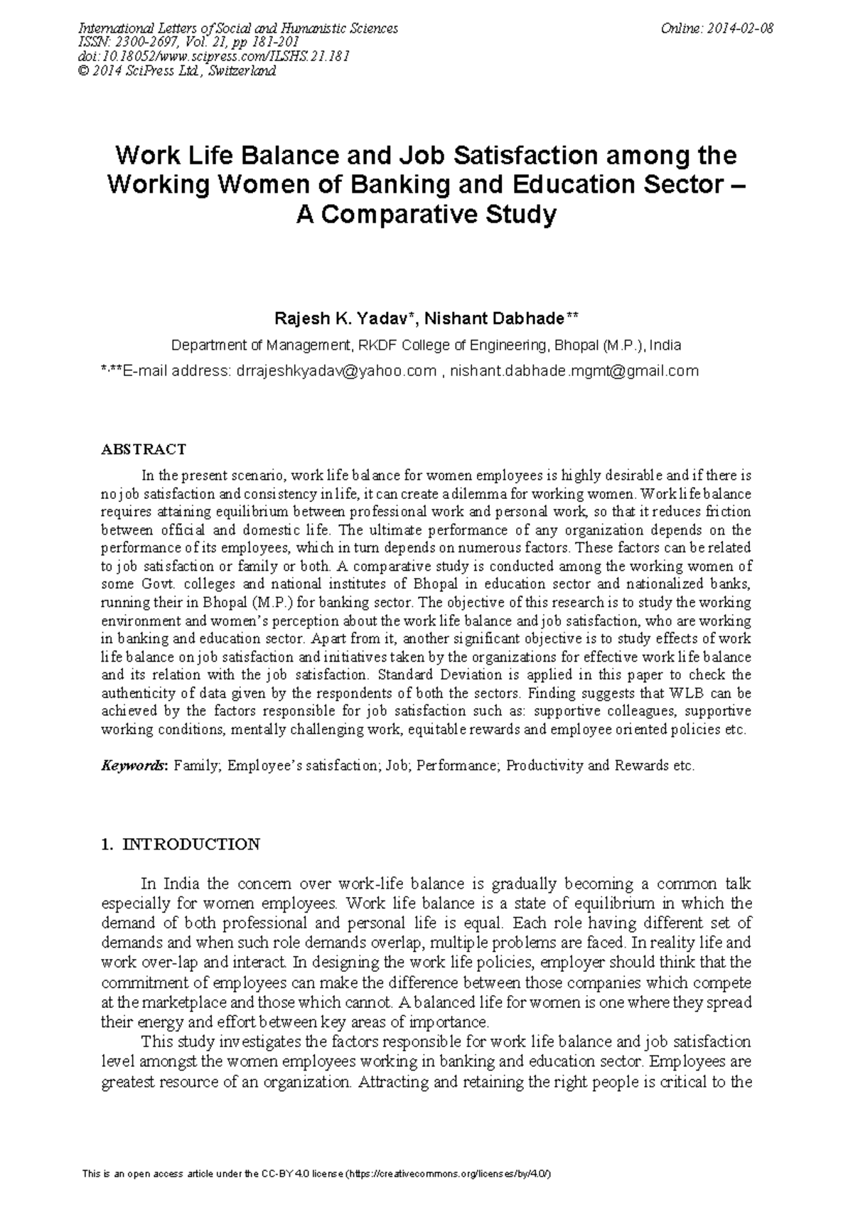 Work Life Balance & Job Satisfaction: A Comparative Study in Banking ...