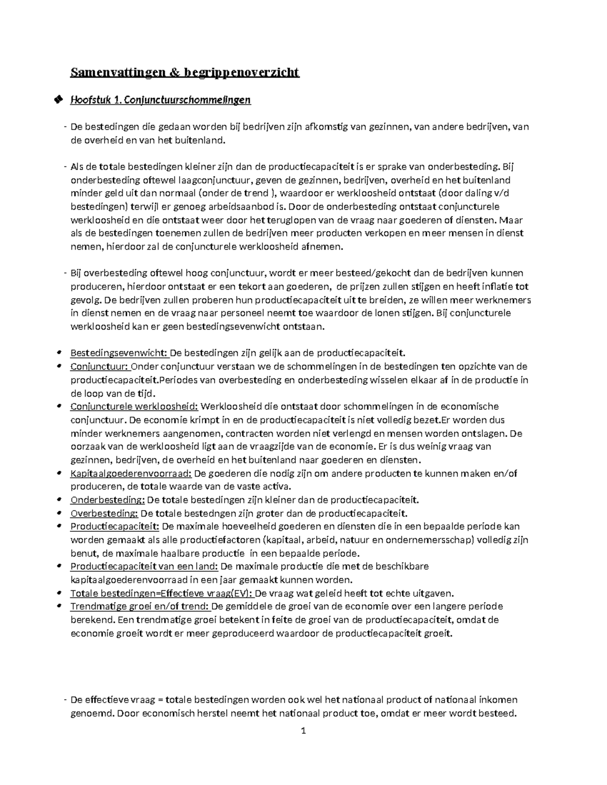 Conjunctuur: Begrippen en Samenvatting Hoofdstukken 1 en 2 Havo 4 ...