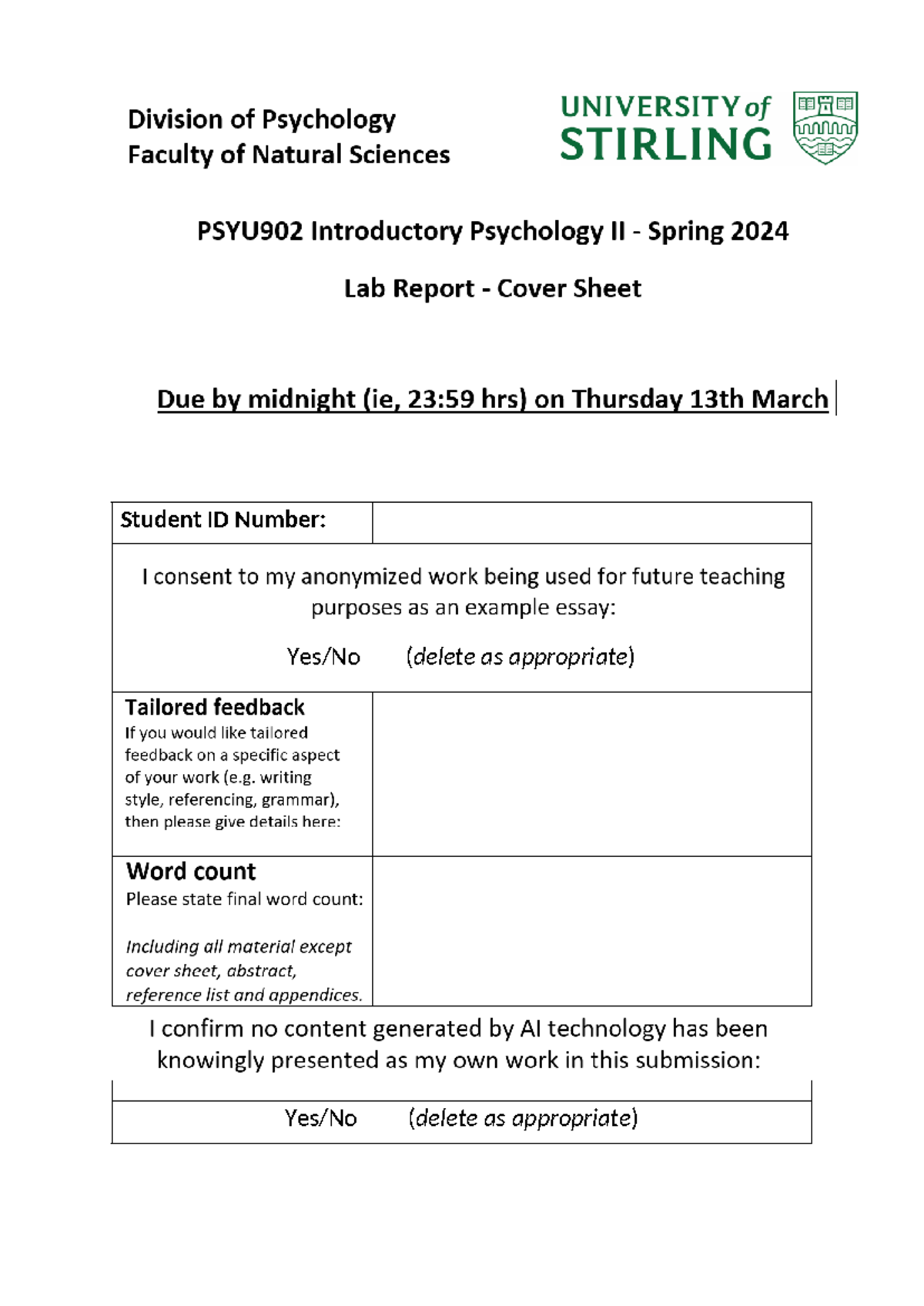 Introduction Psychology Report