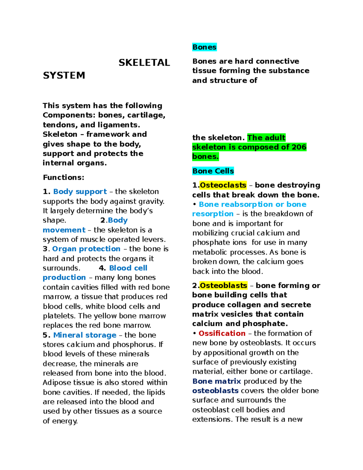 M4-A Skeletal System Overview and Functions - Studocu