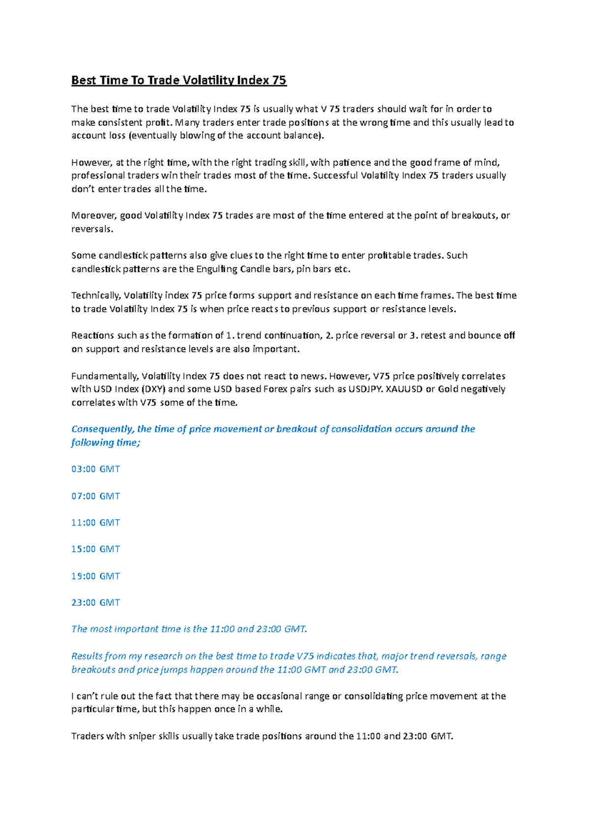 BVC Strategy: Best Times & Techniques for Trading VIX 75 - Studocu