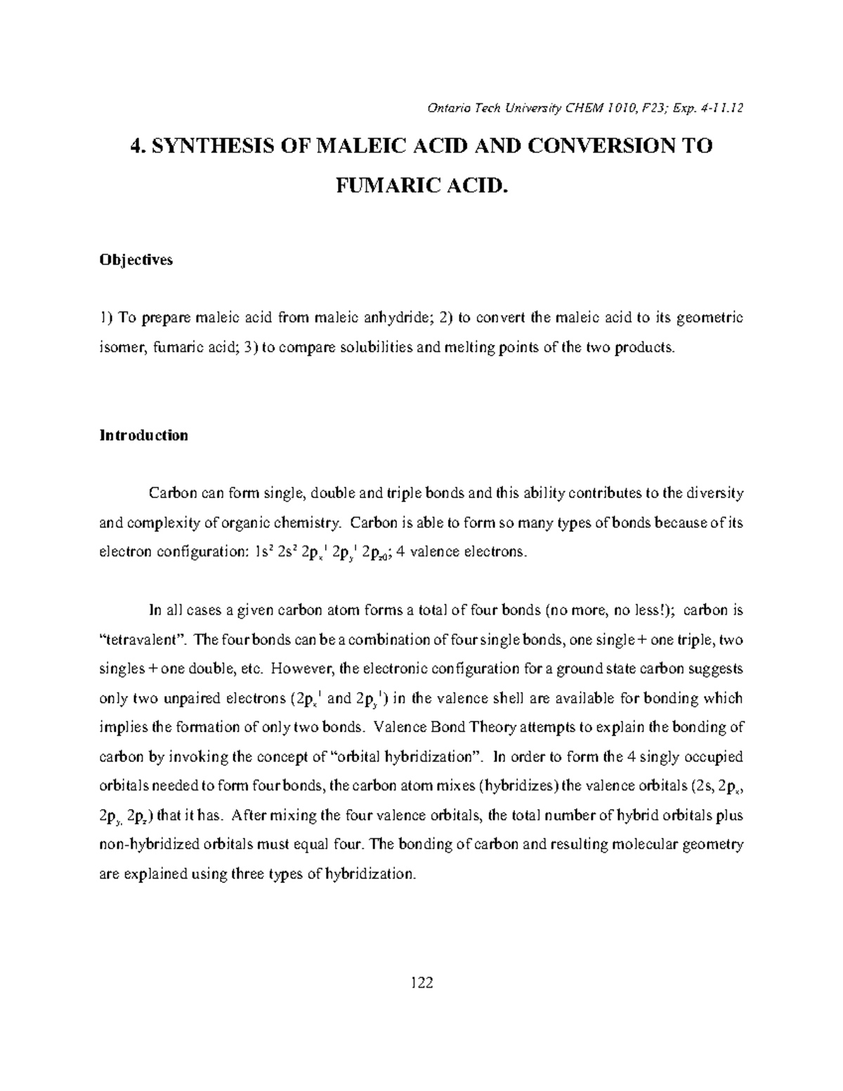 Chem Lab 4: Synthesis of Maleic Acid and Its Conversion to Fumaric Acid ...