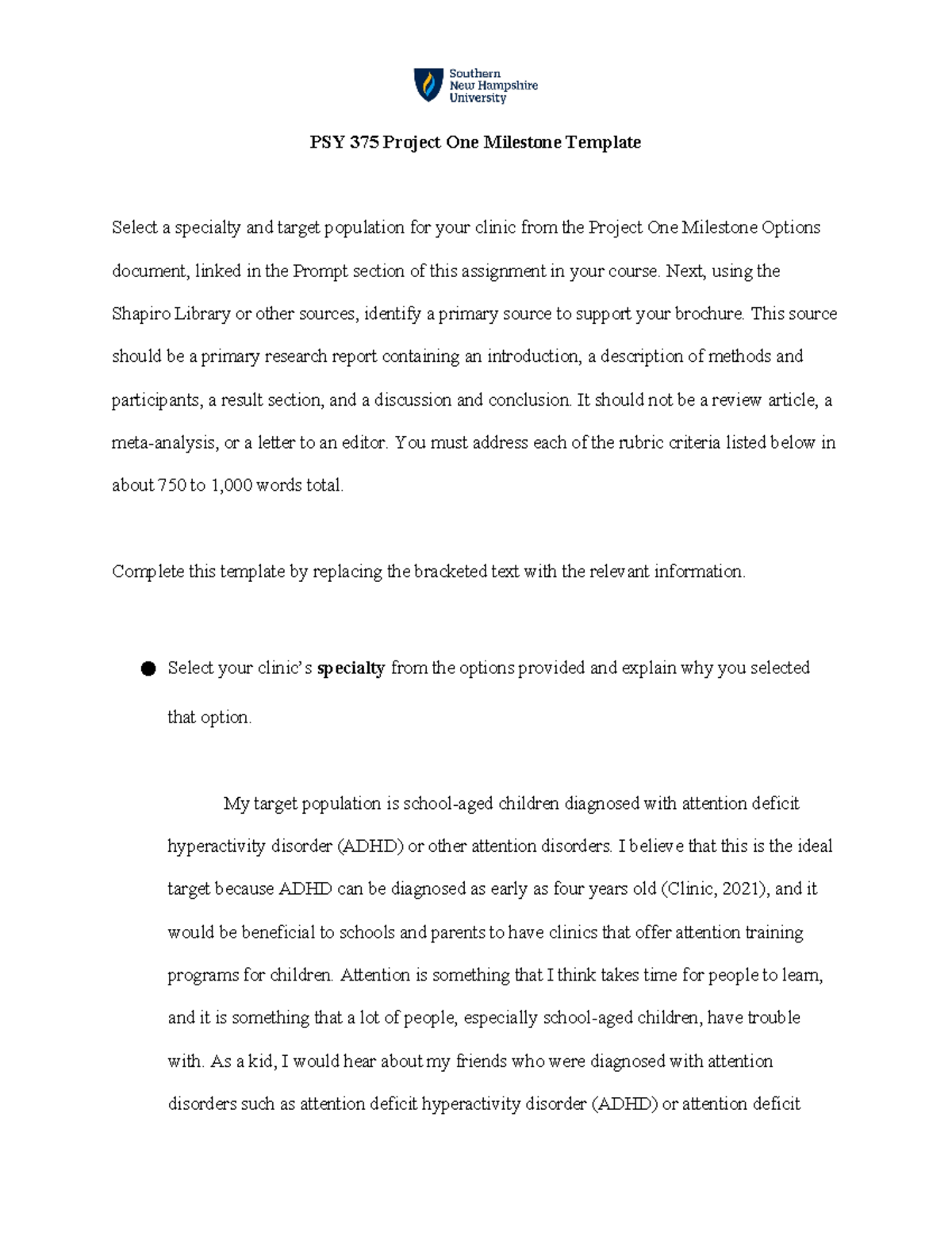 PSY 375 Project One Milestone Template (2) - PSY 375 Project One ...